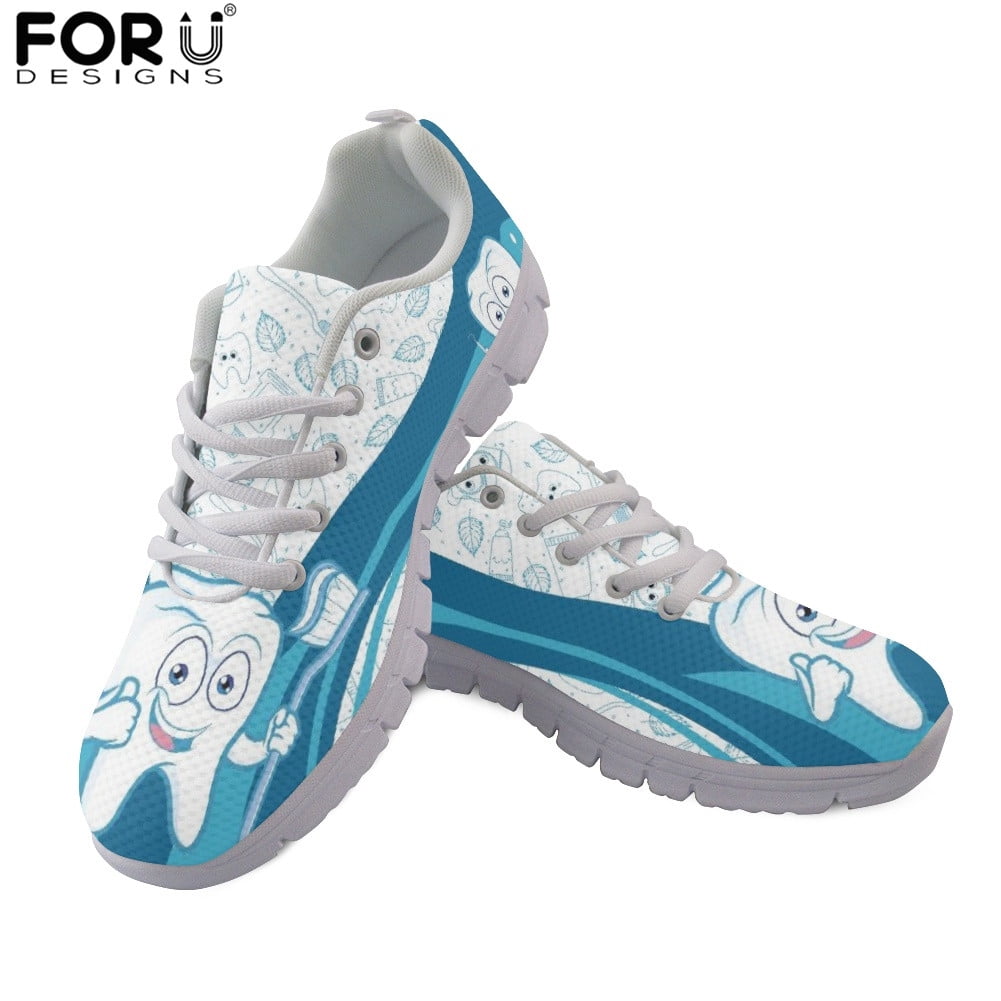 Cartoon Tooth Dentist Care Pattern Flats Shoes for Women Lace Up ...