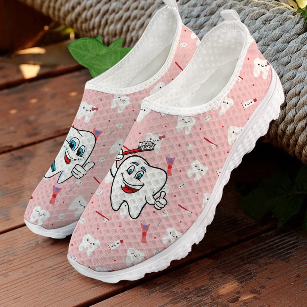 Cartoon Tooth Dentist Pattern Loafers Women Slip On Sneakers Mesh ...