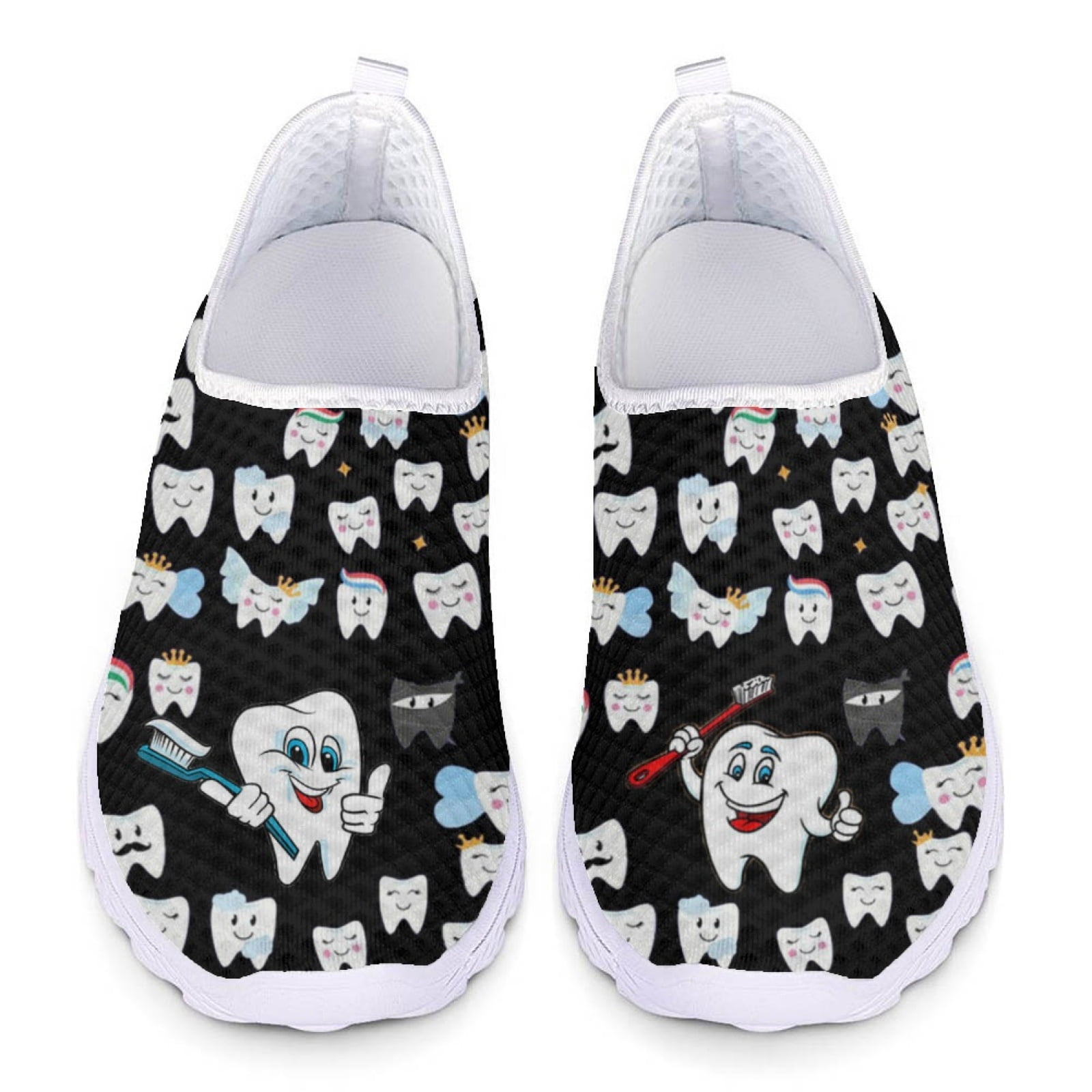 Cartoon Tooth Dentist Pattern Loafers Women Slip On Sneakers Mesh ...