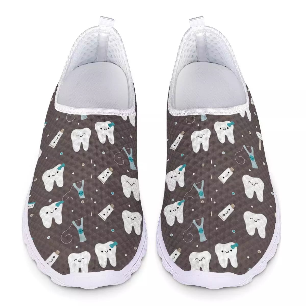 Cartoon Tooth Dentist Pattern Loafers Women Slip On Sneakers Mesh ...