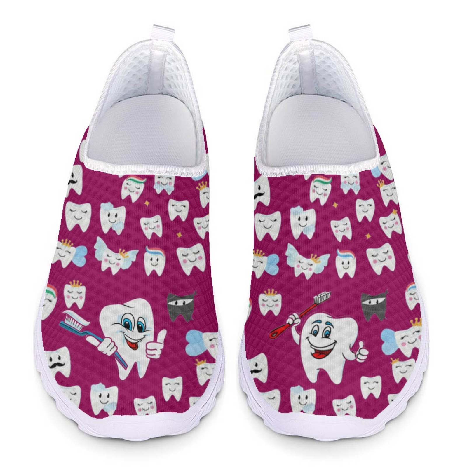 Cartoon Tooth Dentist Pattern Loafers Women Slip On Sneakers Mesh ...