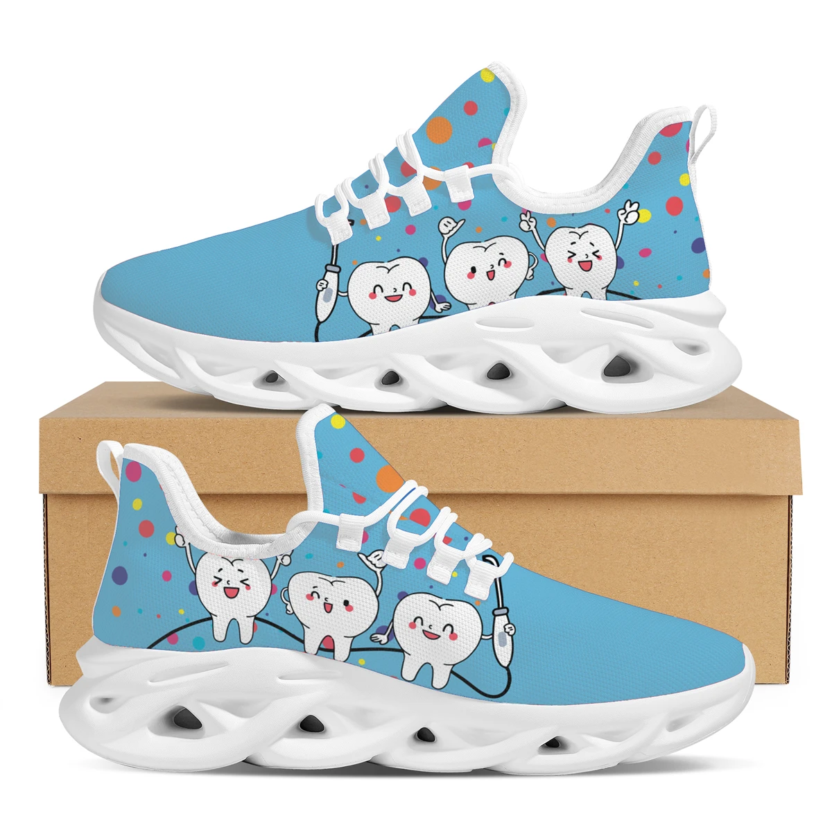Cartoon Tooth Design Pattern Sneakers Dentist Print Design Flat Shoes ...
