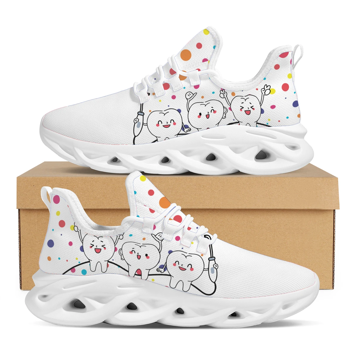 Cartoon Tooth Design Pattern Sneakers Dentist Print Design Flat Shoes ...