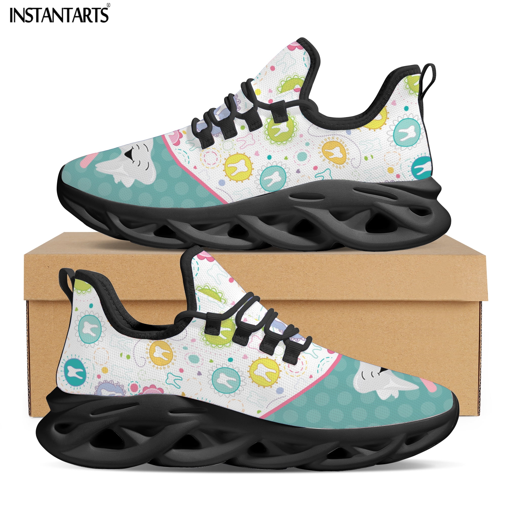Cartoon Tooth Pattern Girls Mesh Swing Sneakers Comfort Lace up ...