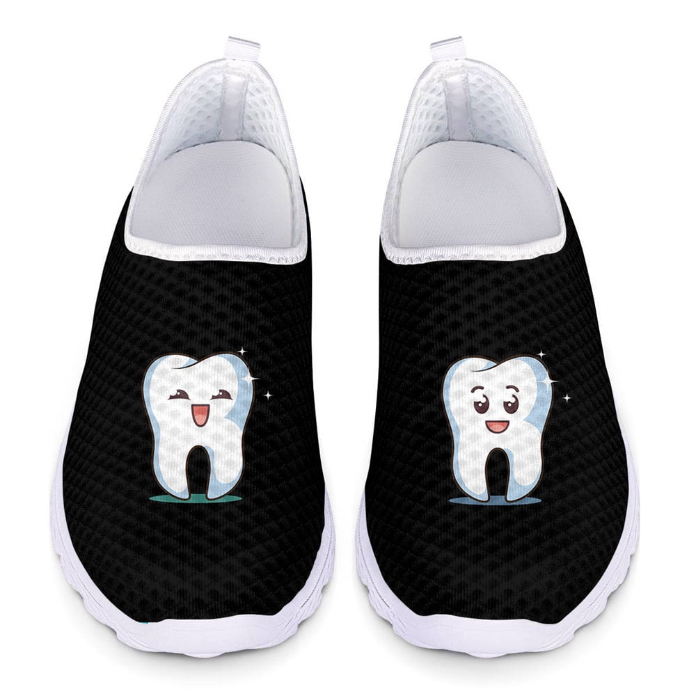 Cartoon Tooth Pattern Penny Loafers Women Flat Shoes Breathable Mesh ...