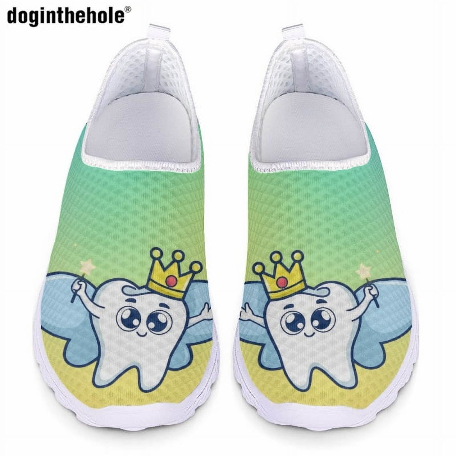 Cartoon Tooth Print Casual Flat Shoes Women Trend Breathable Slip On ...