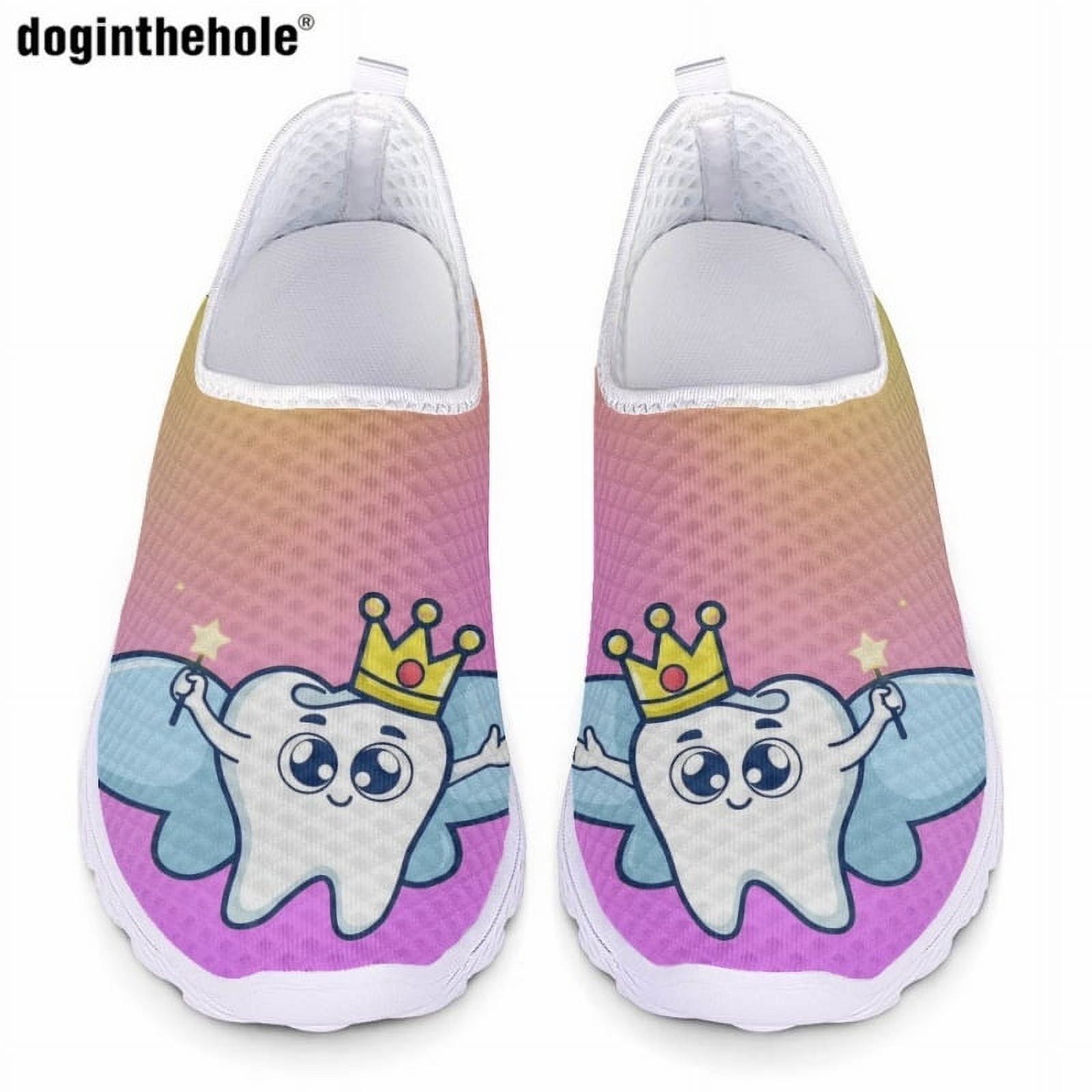 Cartoon Tooth Print Casual Flat Shoes Women Trend Breathable Slip On ...