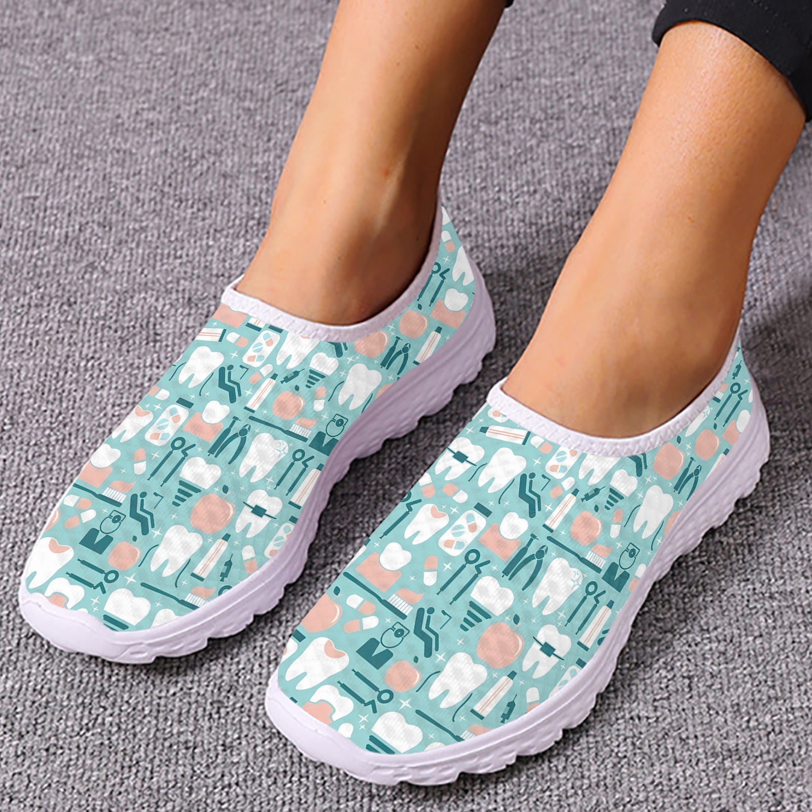 Cartoon Tooth Print Slip-on Shoes Breathable Dental Shoes Comfortable ...