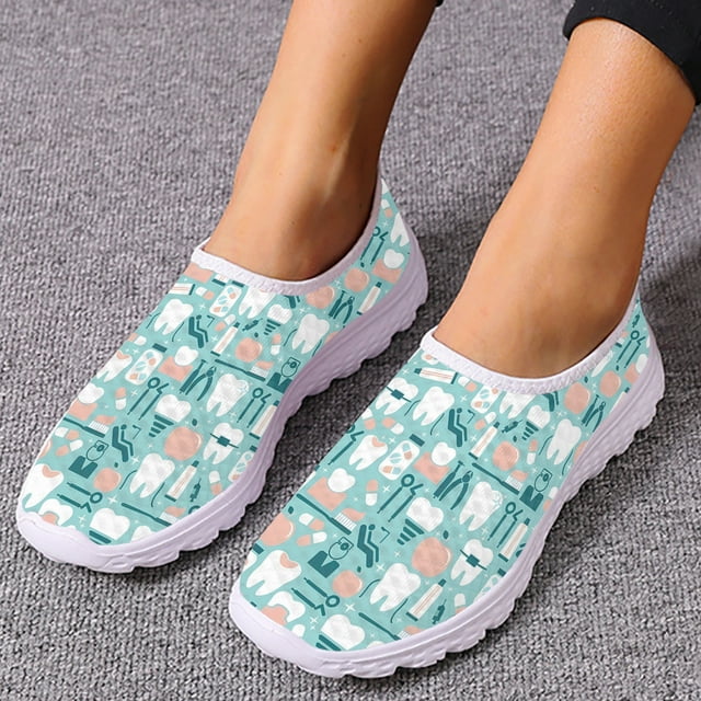 Cartoon Tooth Print Slip-on Shoes Breathable Dental Shoes Comfortable ...