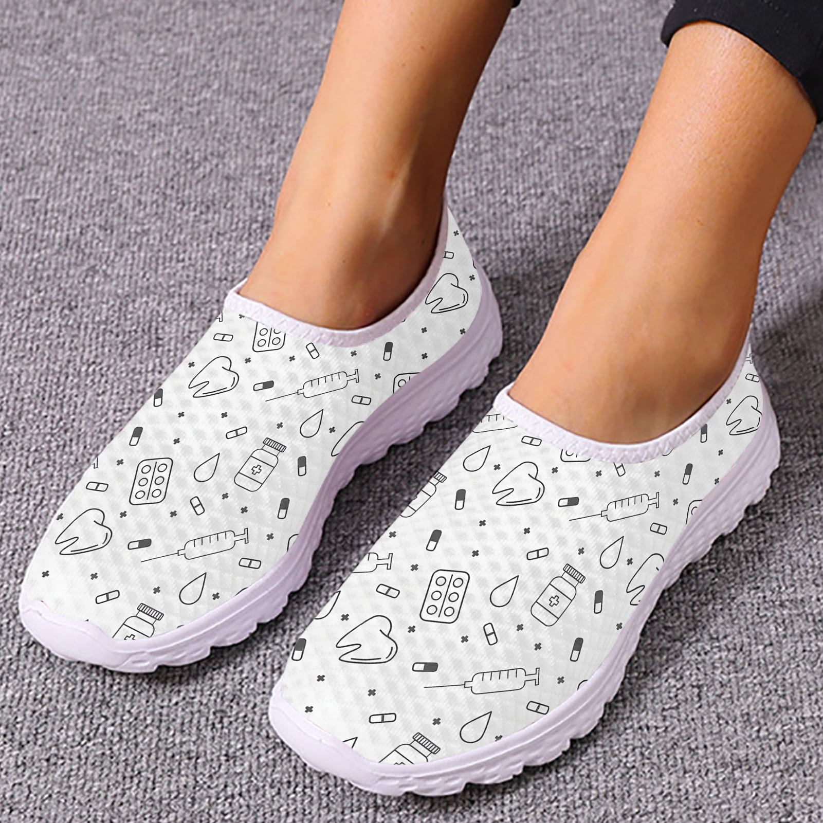 Cartoon Tooth Print Slip-on Shoes Breathable Dental Shoes Comfortable ...