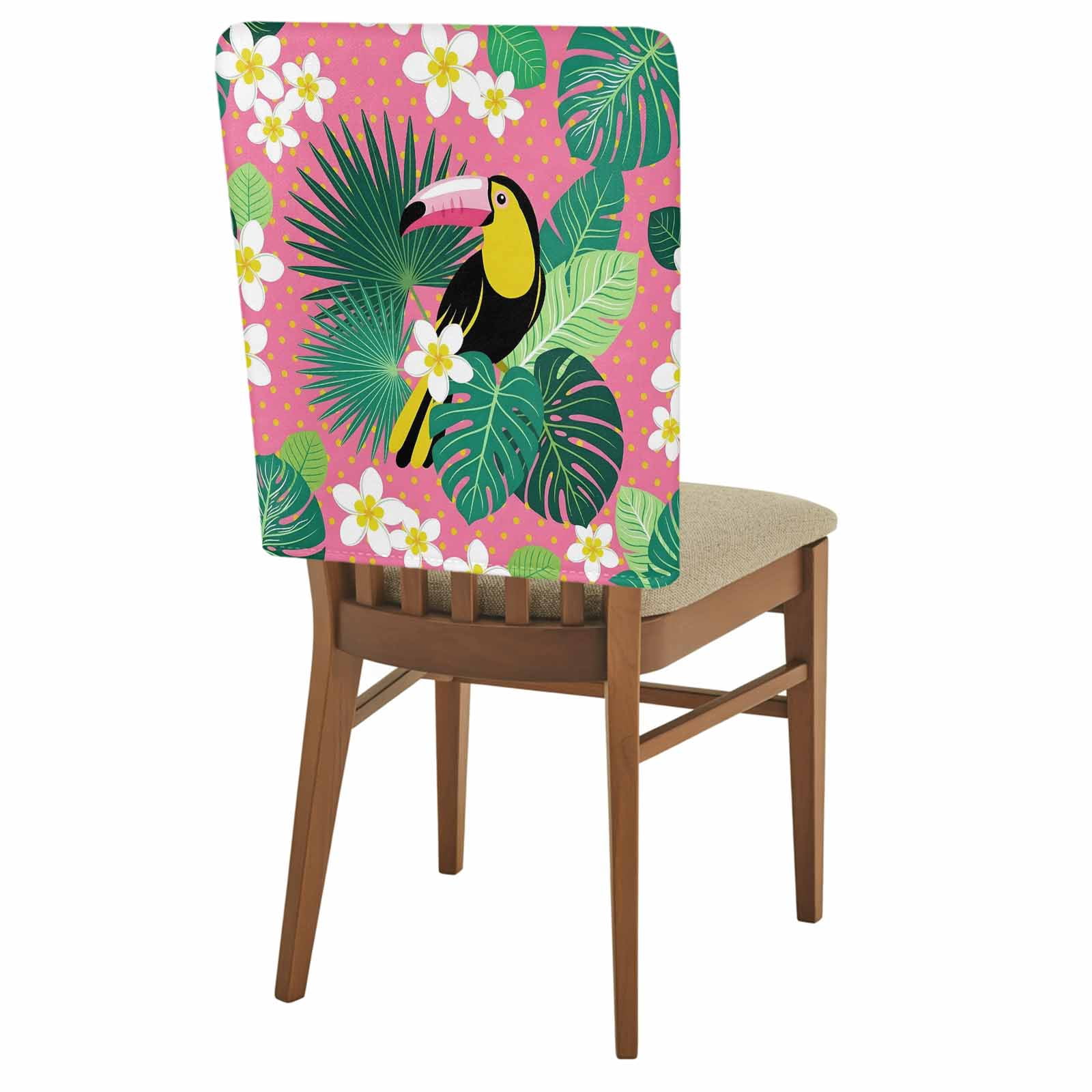 Cartoon Toucan Bird Chair Covers Set of 4 Tropical Plumeria Flowers ...