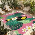 Cartoon Toucan Bird Outdoor Rug, Tropical Plumeria Flowers Palm Leaf ...