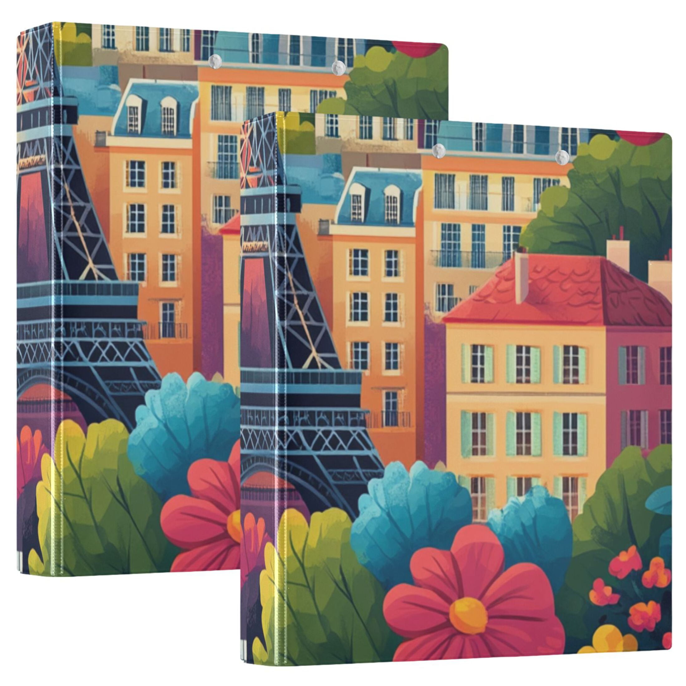 Cartoon Tower Flowers Floral 3 Ring Binders 1.5 inch Hardcover File ...