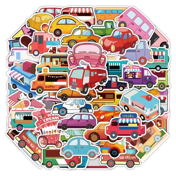 Cartoon Toy Car Stickers 50Pcs, Vinyl Decals For Kids Car Enthusiasts ...