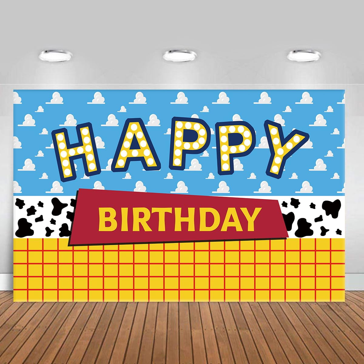 Cartoon Toy Inspired Story Birthday Backdrop Blue Sky White Clouds Boy ...