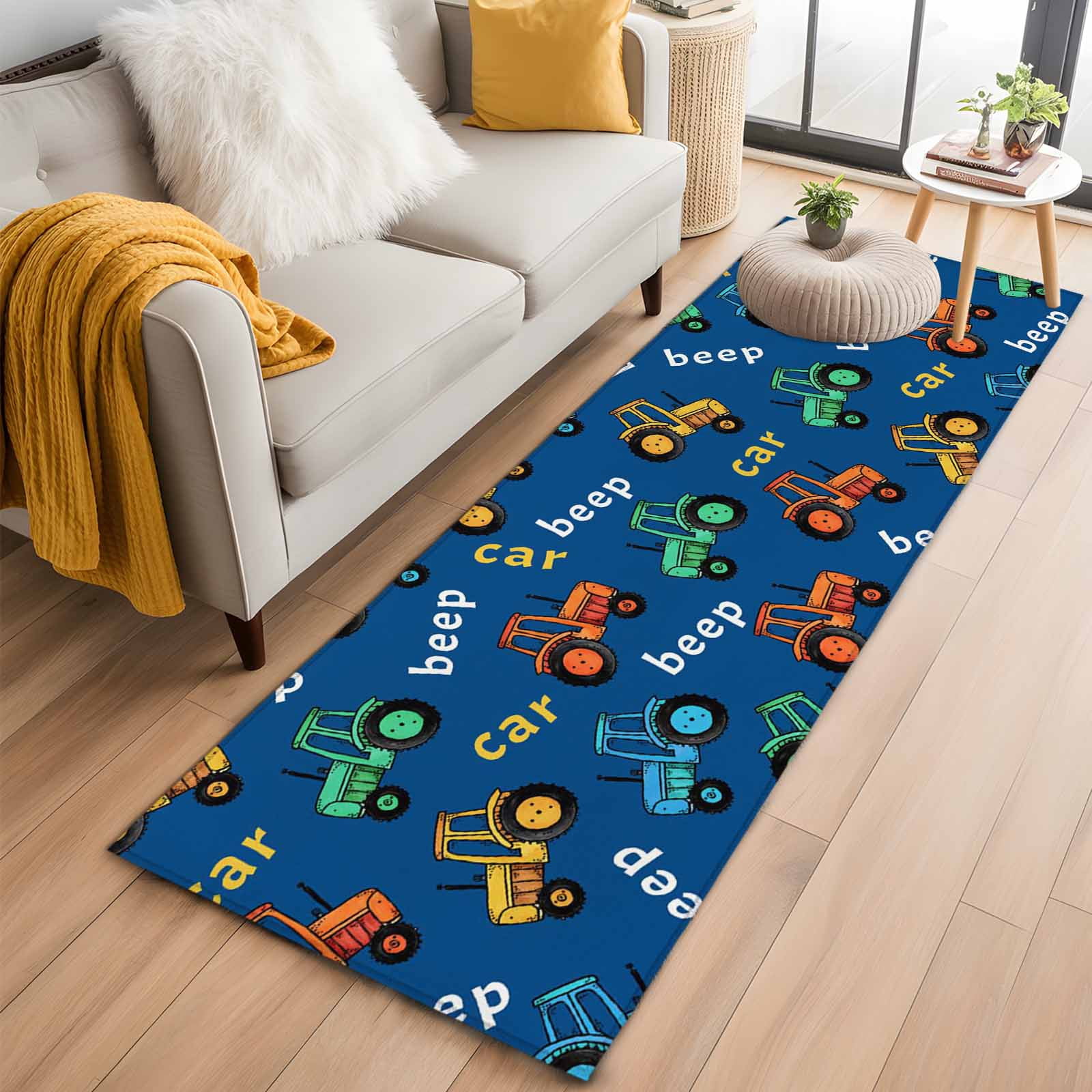 Cartoon Tractor 2'x6' Runner Rugs for Hallway Kitchen Bedside Non Slip ...