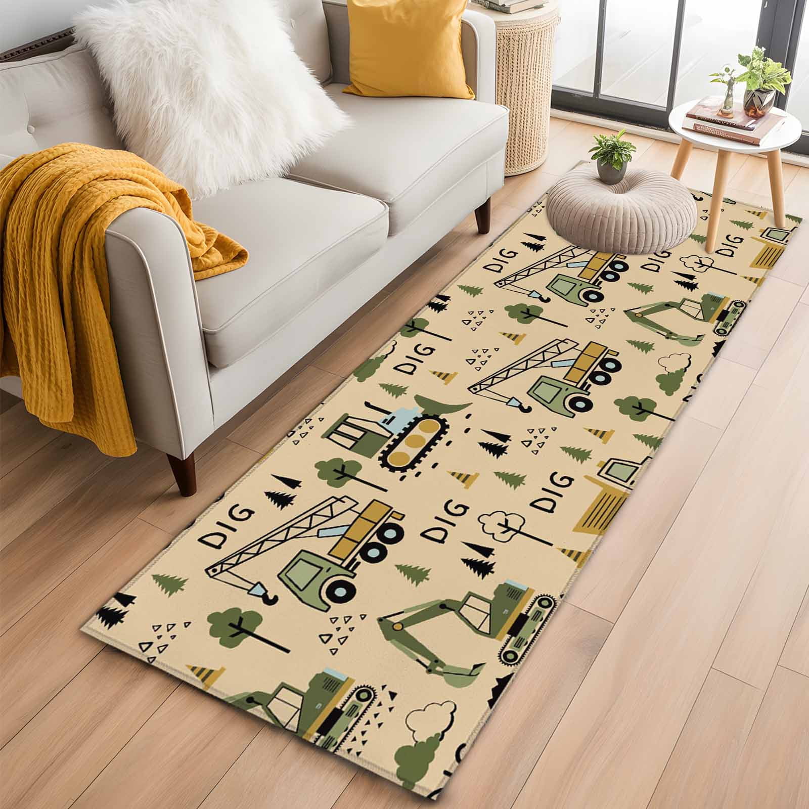 Cartoon Tractor 2'x6' Runner Rugs for Hallway Kitchen Bedside Non Slip ...