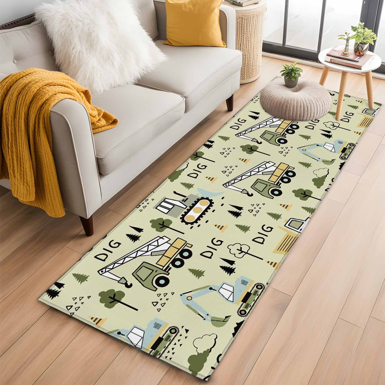 Cartoon Tractor 2'x6' Runner Rugs for Hallway Kitchen Bedside Non Slip ...
