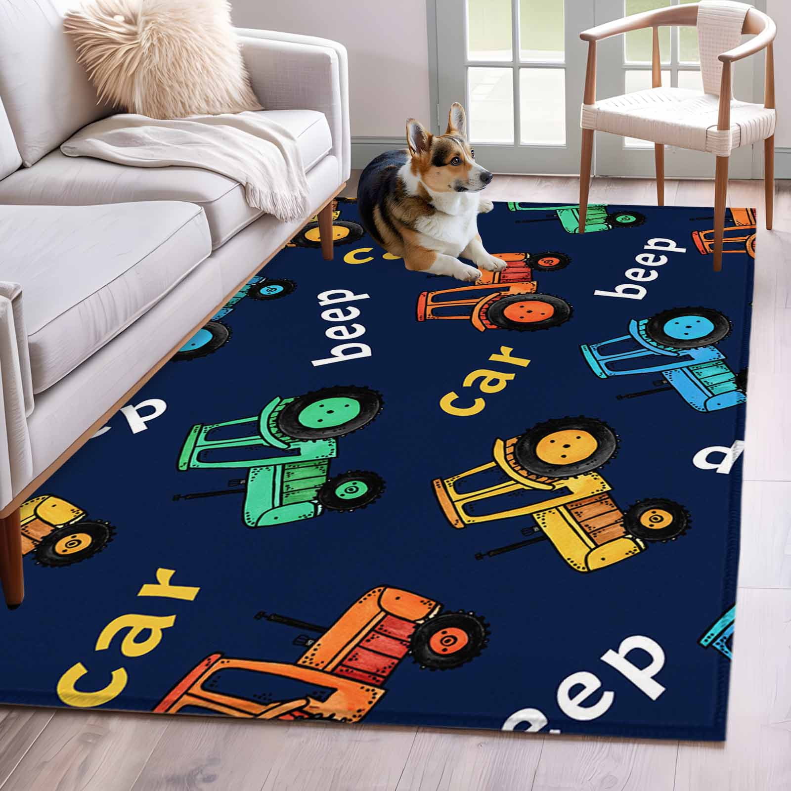 Cartoon Tractor Area Rug 4x6 Washable Rug Non Slip Cute Beep Car Digger ...