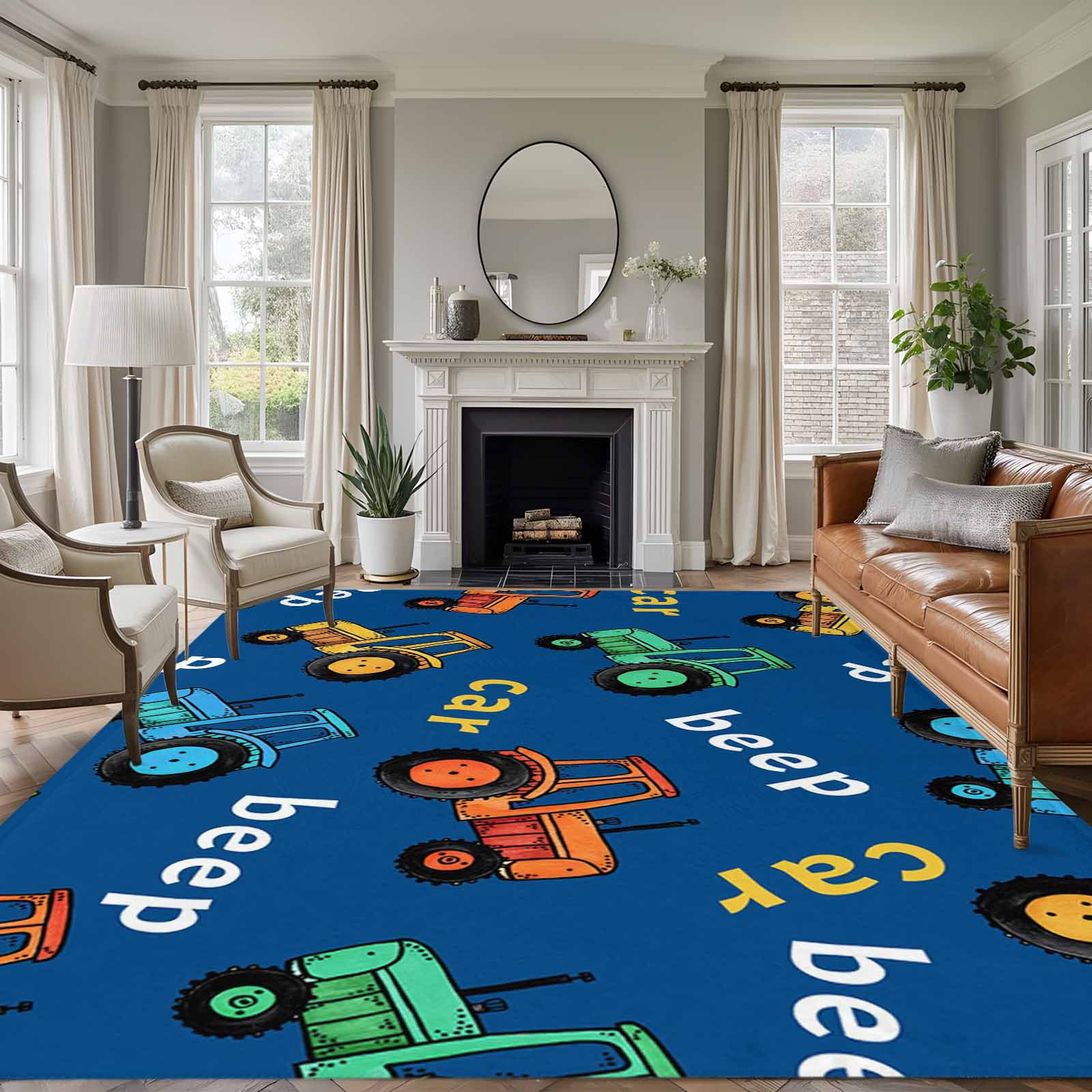 Cartoon Tractor Area Rugs 8'x10', Washable Small Throw Rugs for Living ...