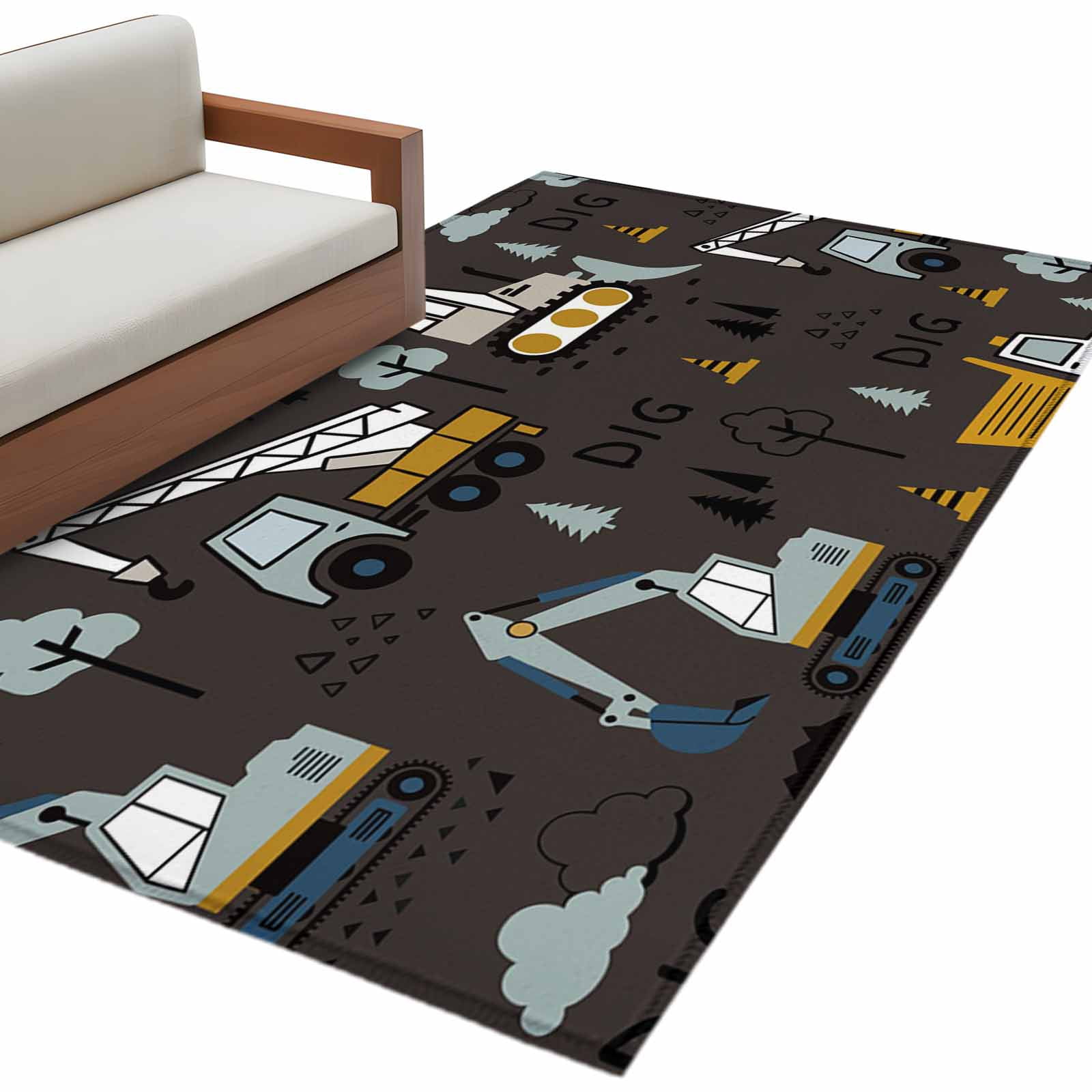 Cartoon Tractor Area Rugs Collection 2.7'x5', Cute Grey Digger Shovel ...