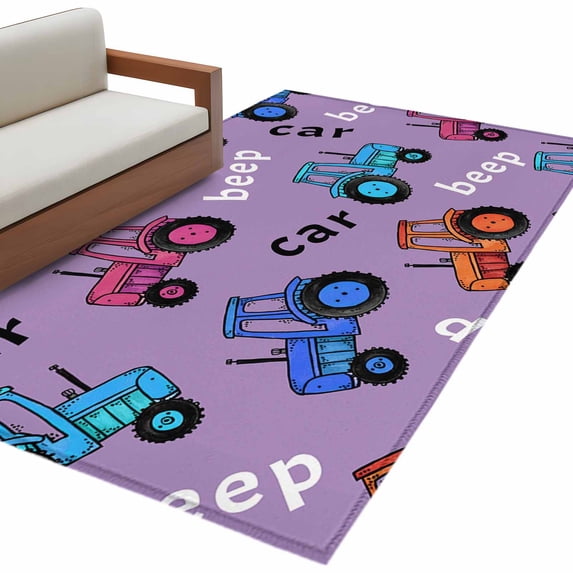 Cartoon Tractor Area Rugs Collection 4'x6', Cute Beep Car Digger Shovel ...