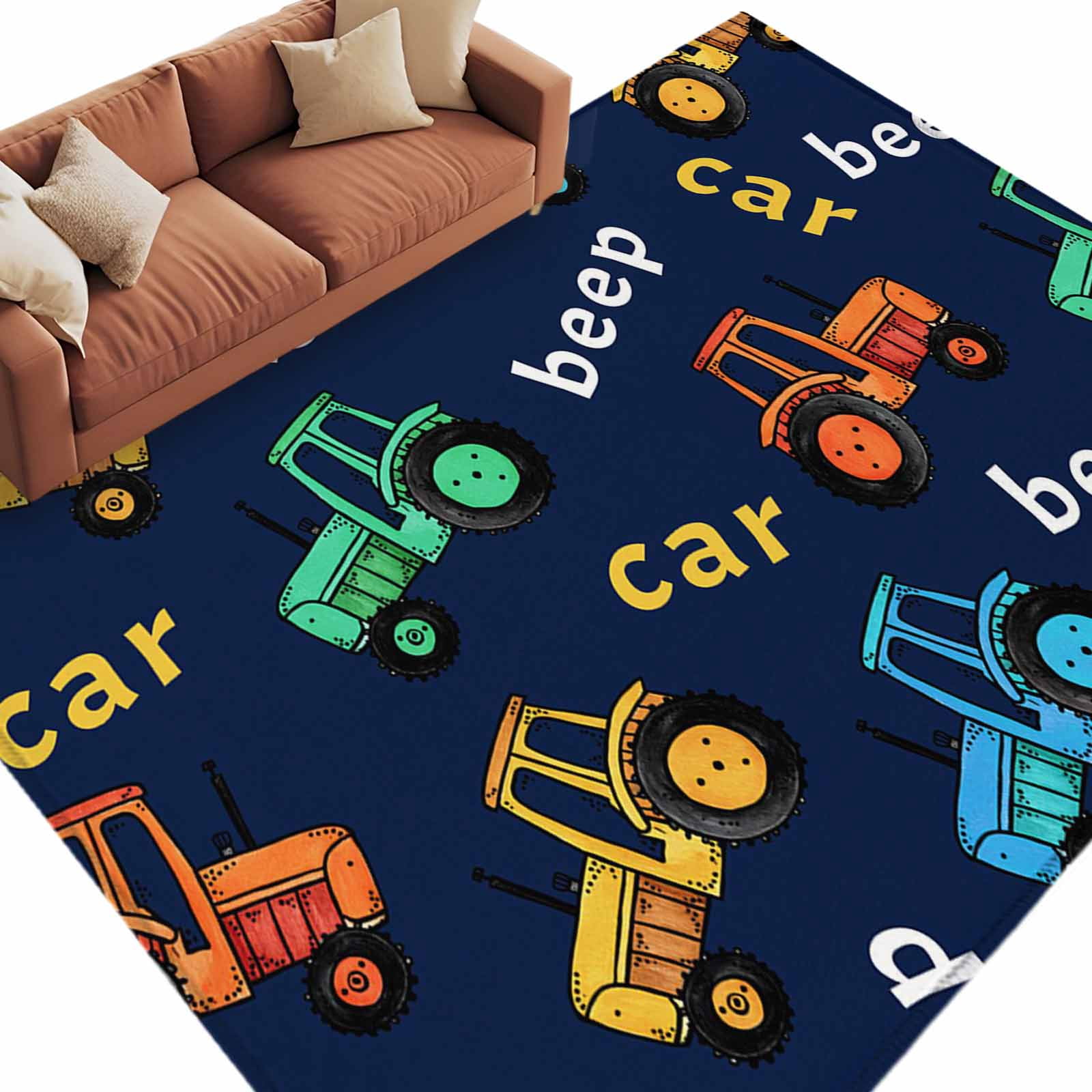 Cartoon Tractor Area Rugs Collection 8'x10', Cute Beep Car Digger ...