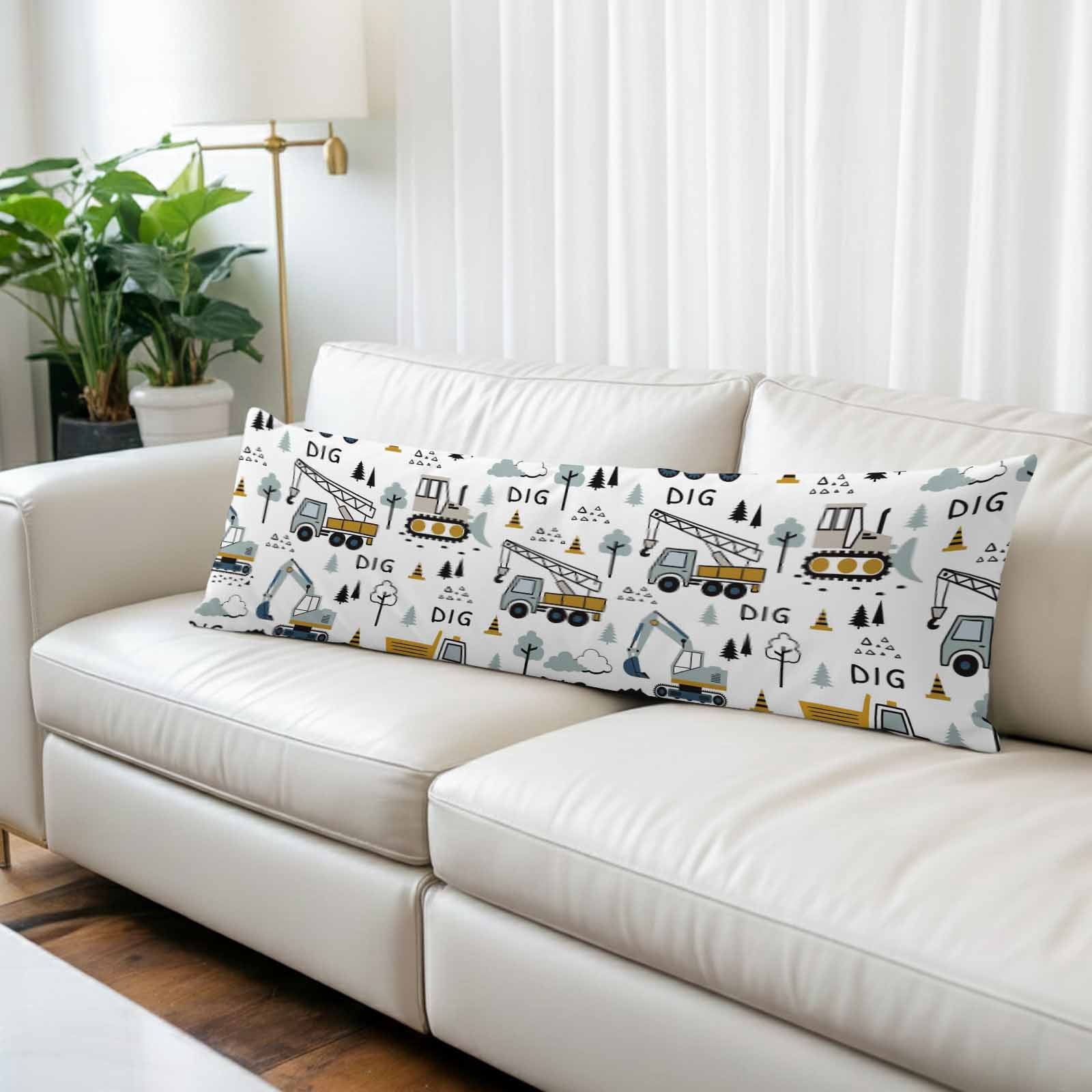 Cartoon Tractor Body Pillow Covers 20"x60", Cute Grey Digger Shovel ...