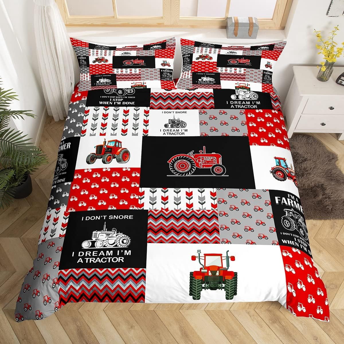 Cartoon Tractor Duvet Cover Farm Tractor Bedding Set for Kids Boys ...