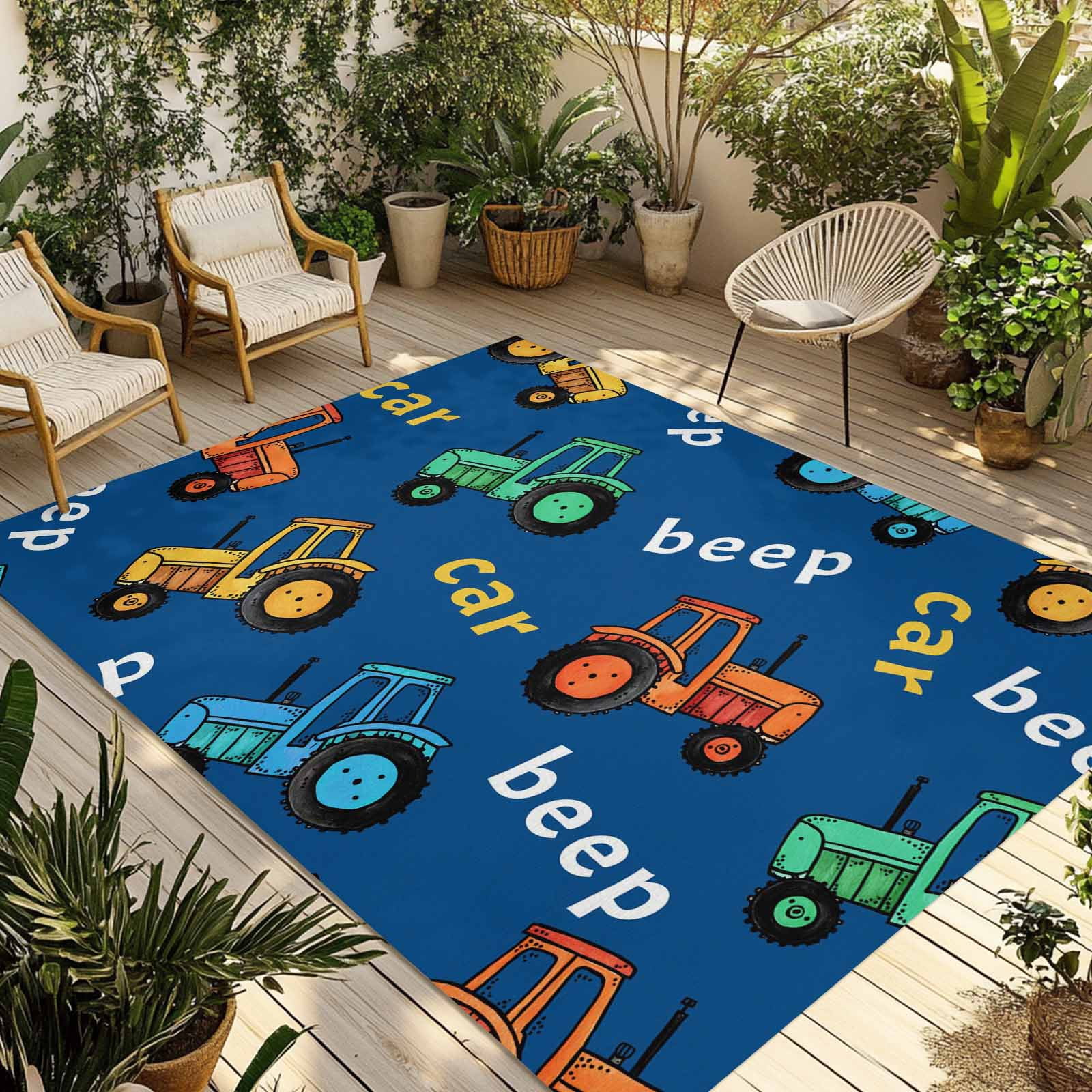 Cartoon Tractor Outdoor Rug for Patio/Deck/Porch, Non-Slip Large Area ...