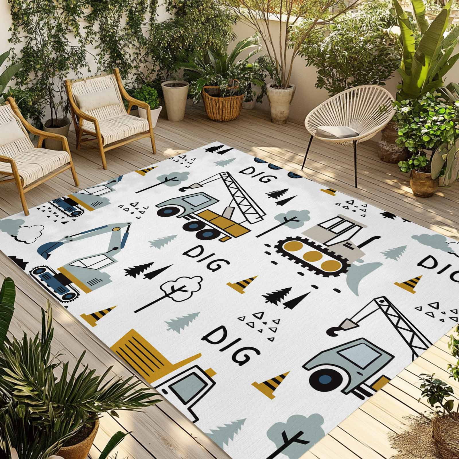 Cartoon Tractor Outdoor Rug for Patio/Deck/Porch, Non-Slip Large Area ...