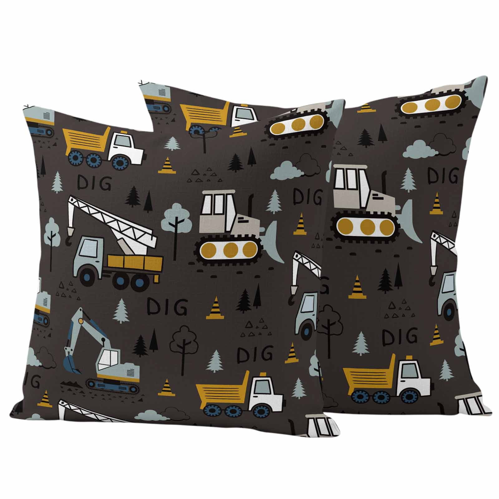 Cartoon Tractor Outdoor Waterproof Pillow Covers, Cute Grey Digger ...