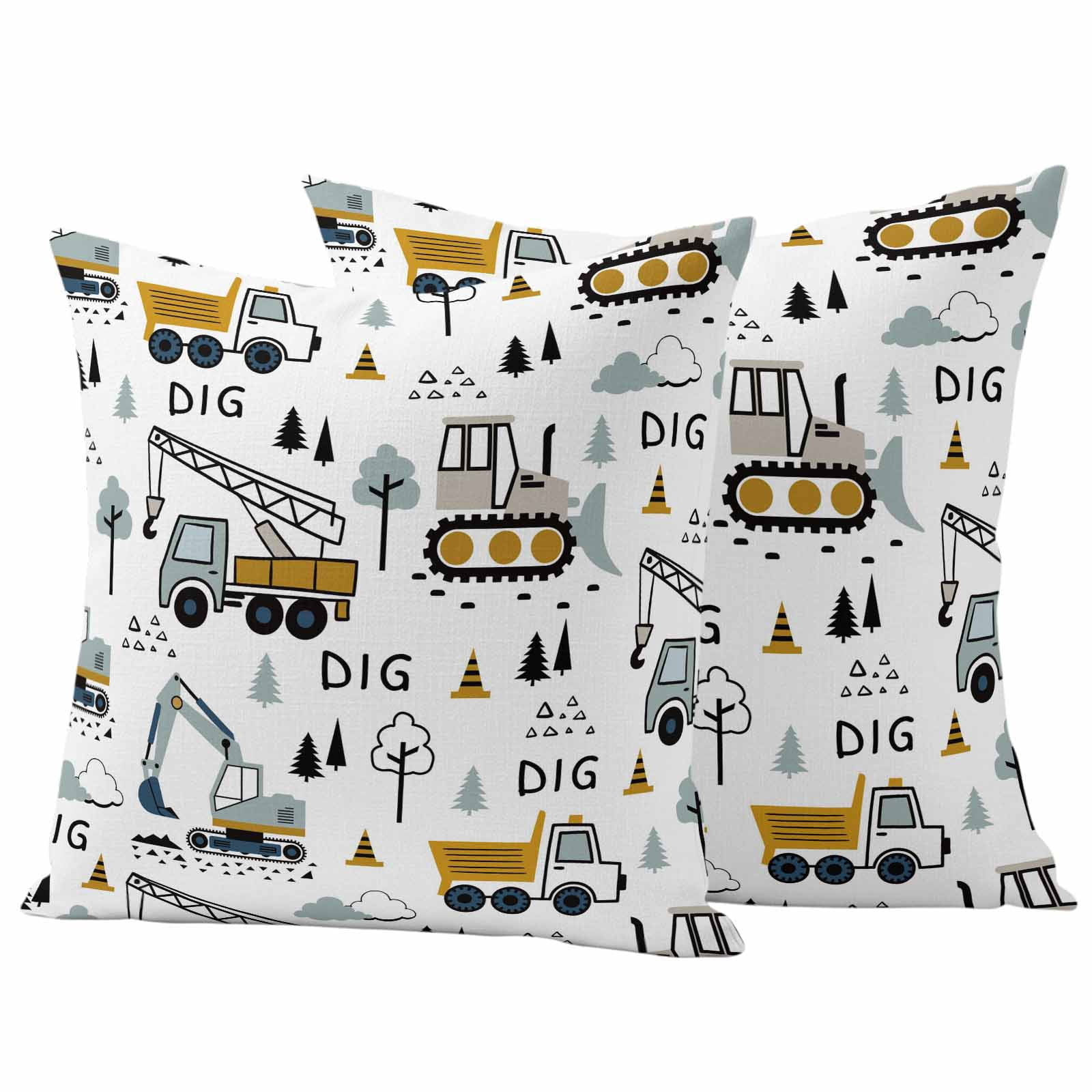 Cartoon Tractor Outdoor Waterproof Pillow Covers, Cute Grey Digger ...