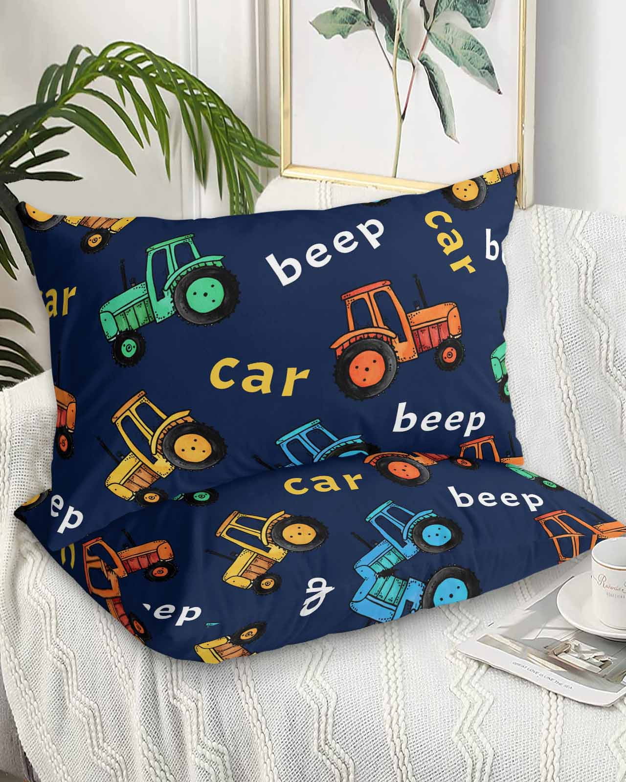 Cartoon Tractor Pillow Cases Standard Size Set of 2 - Microfiber Bed ...
