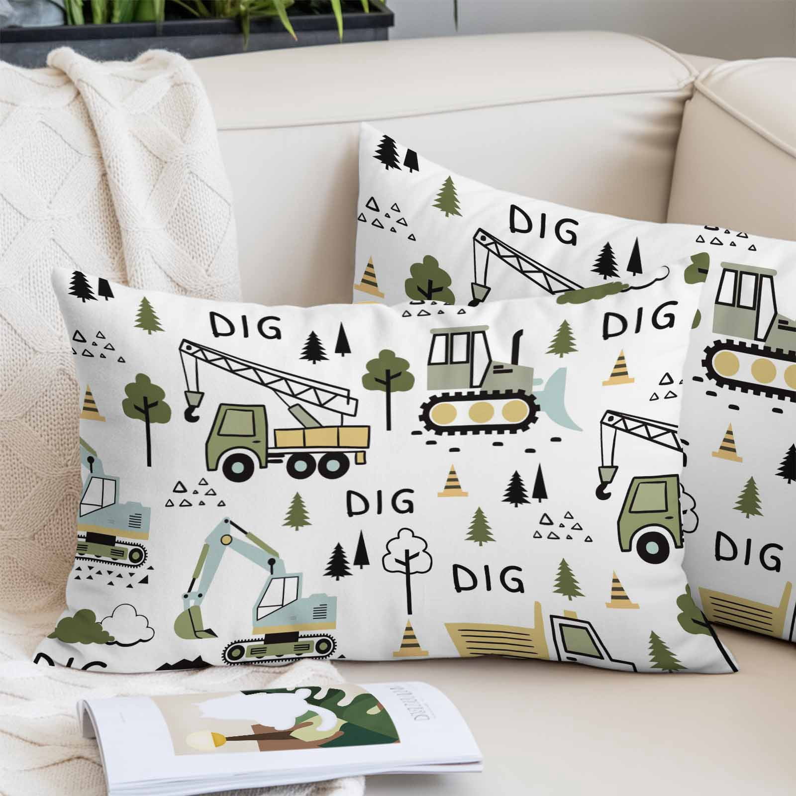 Cartoon Tractor Pillow Covers King, Cute Digger Shovel Truck Country ...