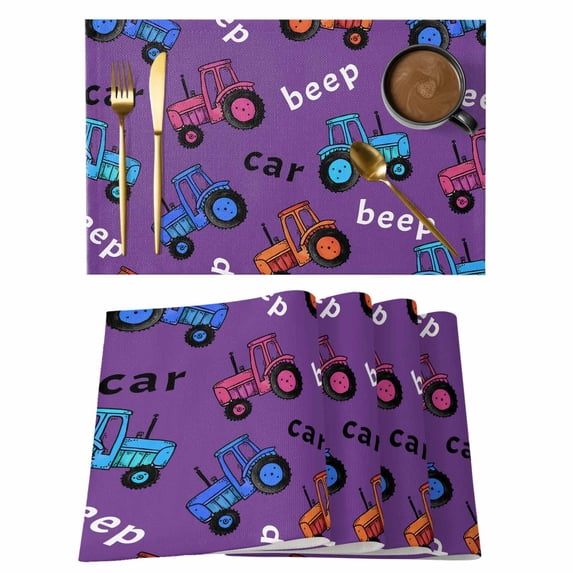 Cartoon Tractor Placemats Set of 6, Cute Beep Car Digger Shovel Truck ...