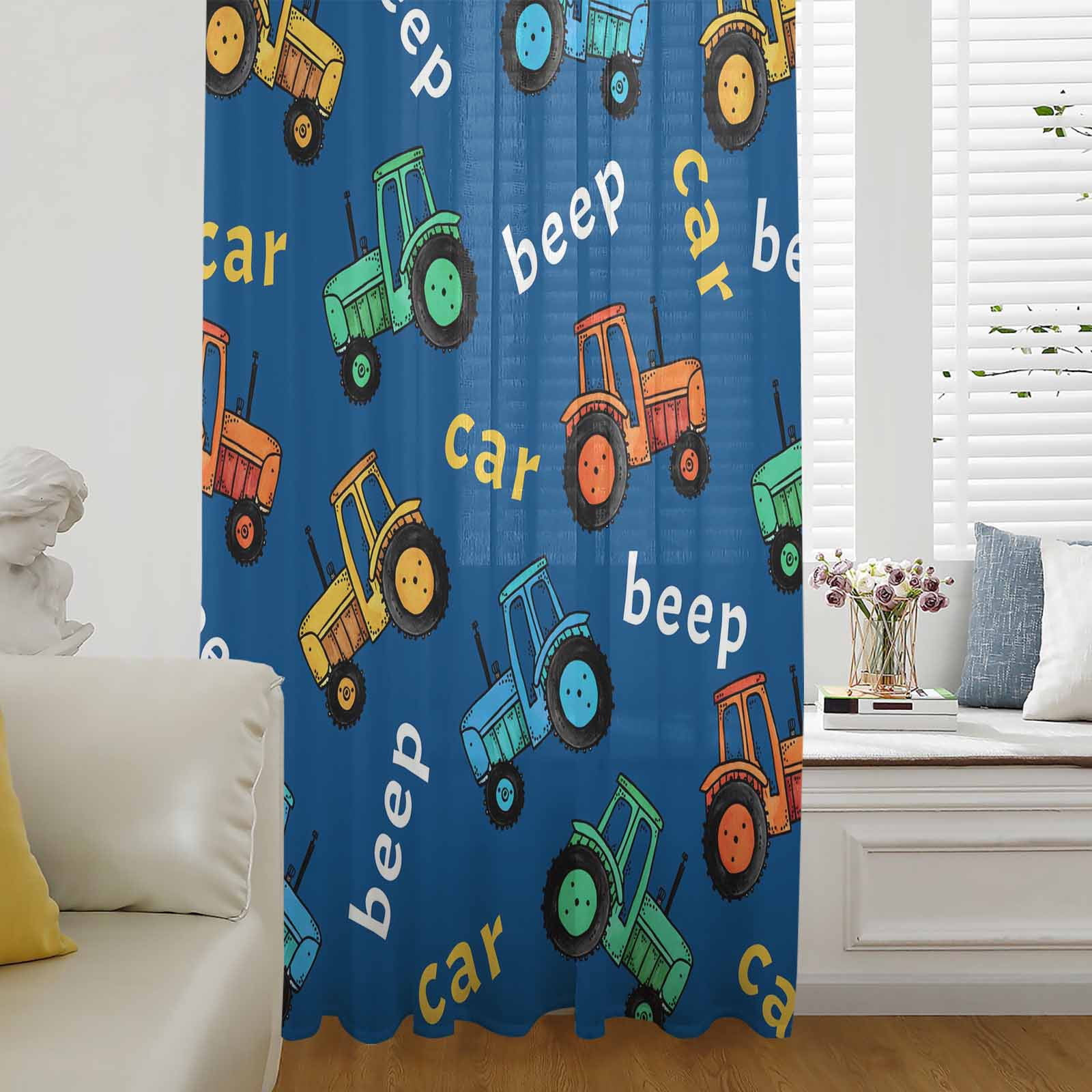 Cartoon Tractor Sheer Curtains 108 Inches Long for Living Room/Bedroom ...