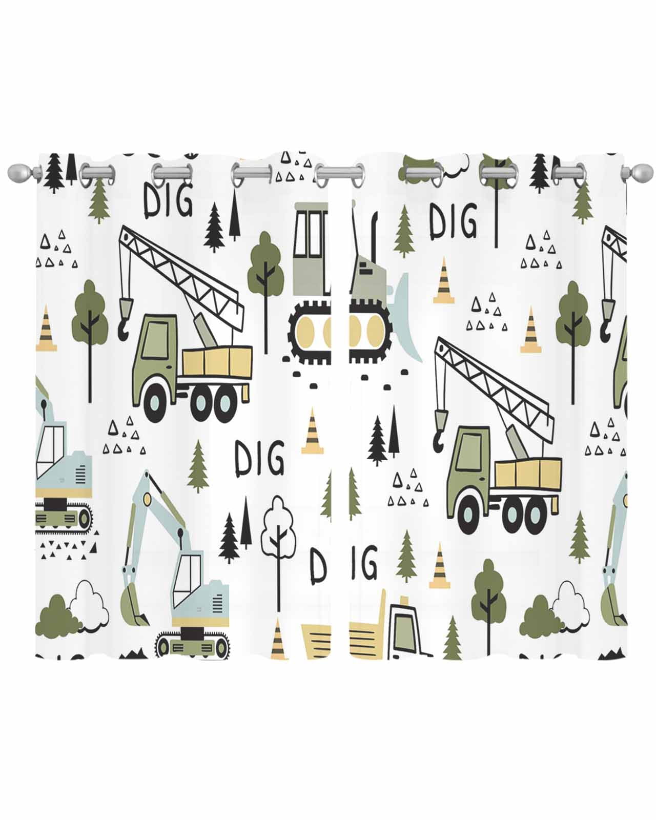 Cartoon Tractor Sheer Curtains 39 Inch Length 2 Panels Set for Living ...