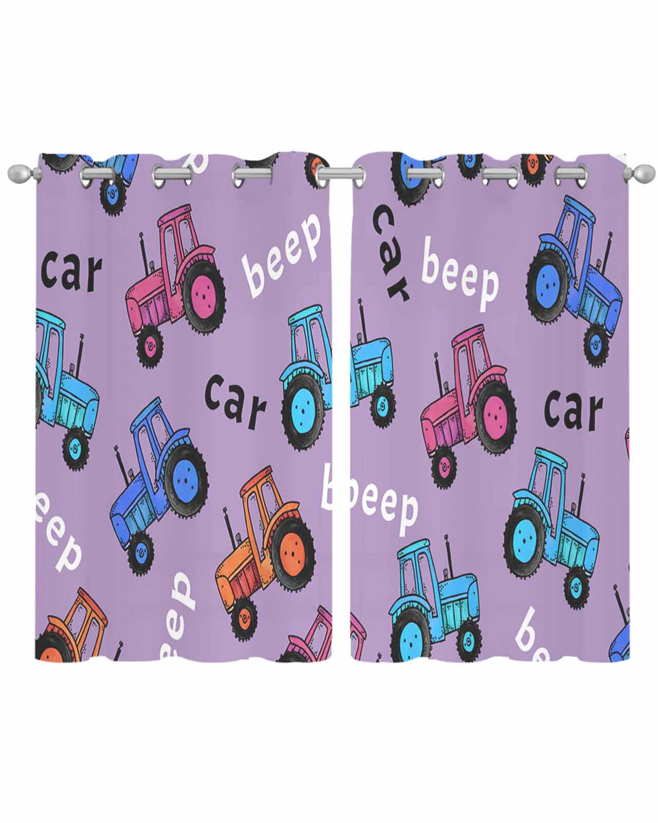Cartoon Tractor Sheer Curtains 45 Inch Length 2 Panels Set for Living ...