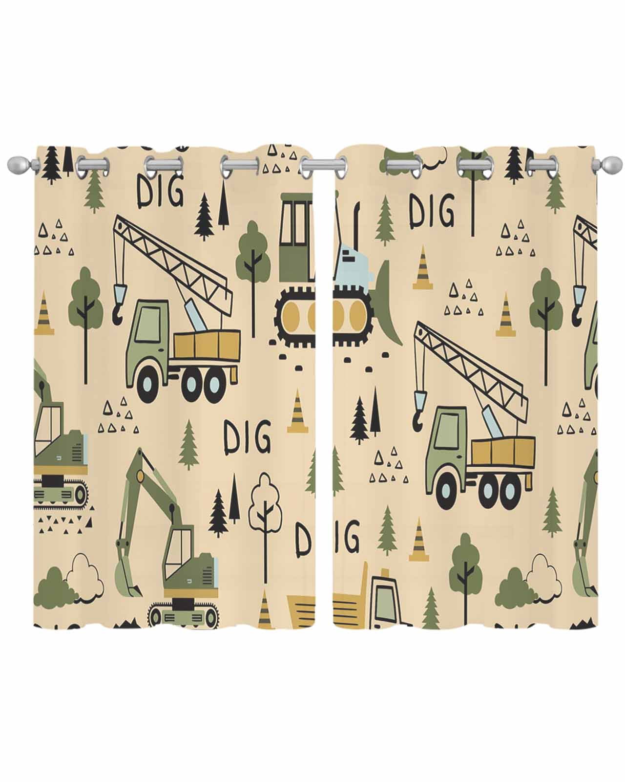 Cartoon Tractor Sheer Curtains 45 Inch Length 2 Panels Set for Living ...
