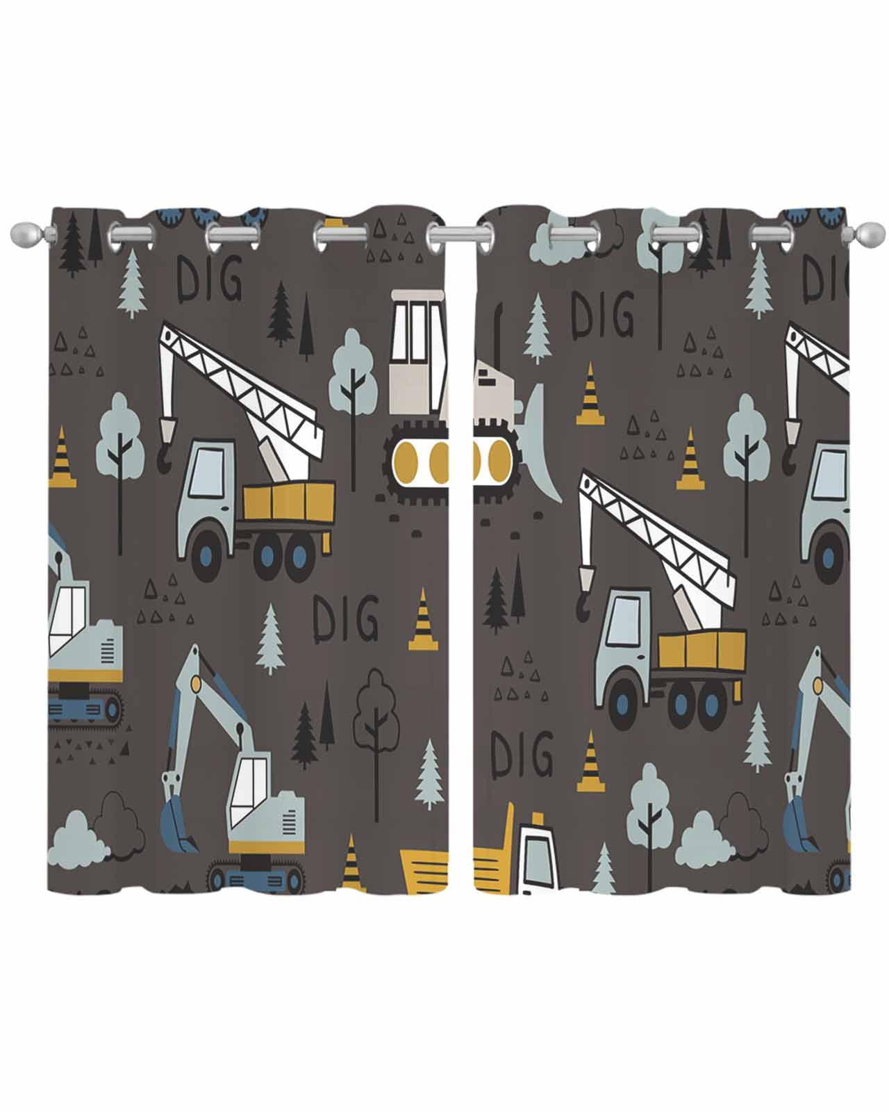 Cartoon Tractor Sheer Curtains 45 Inch Length 2 Panels Set for Living ...