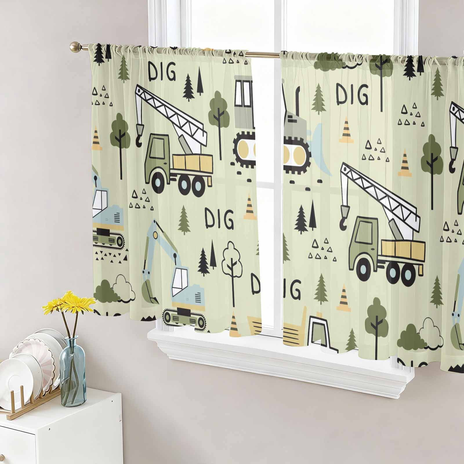 Cartoon Tractor Sheer Curtains 54 Inch Length 2 Panels Set Window ...