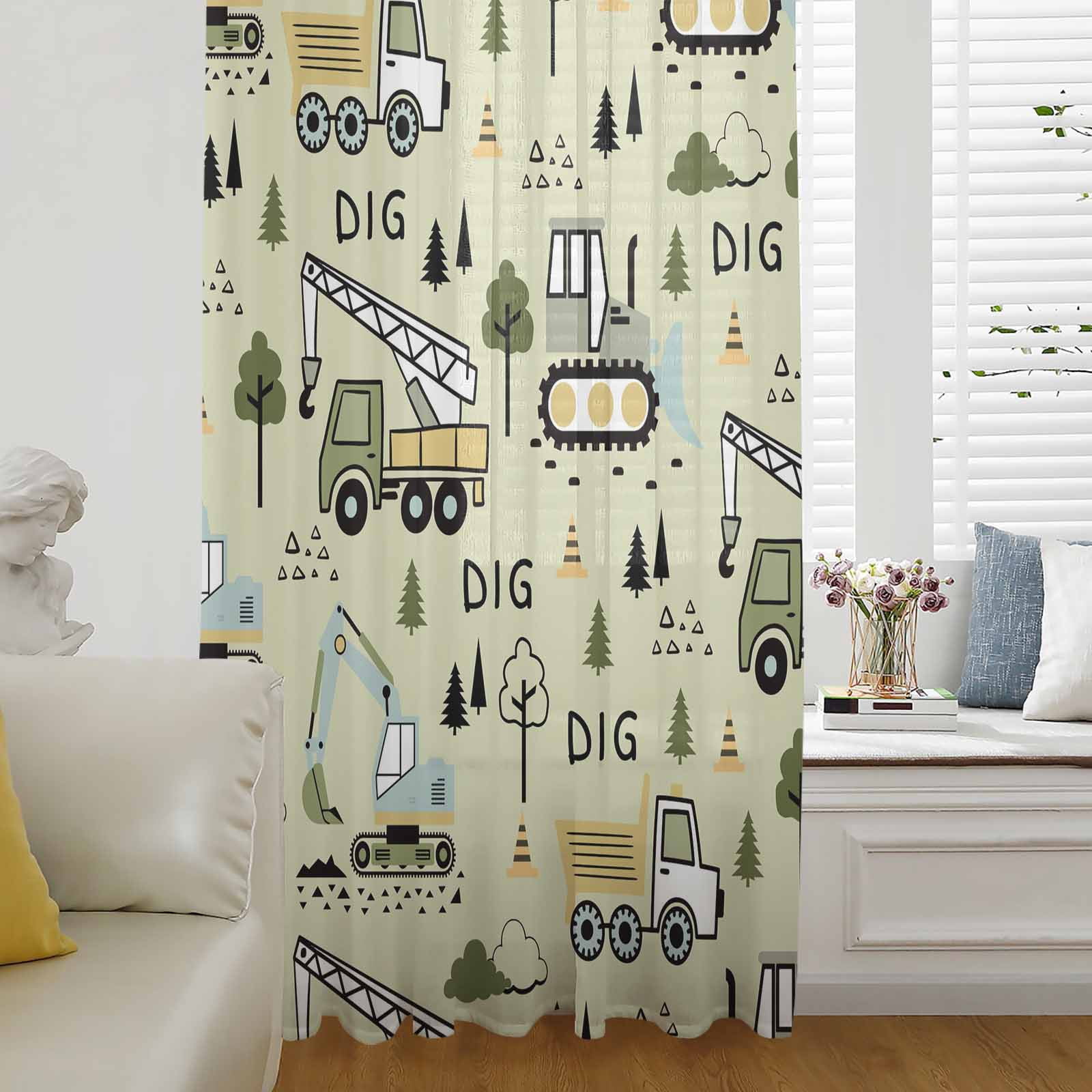 Cartoon Tractor Sheer Curtains 54 Inches Long for Living Room/Bedroom ...