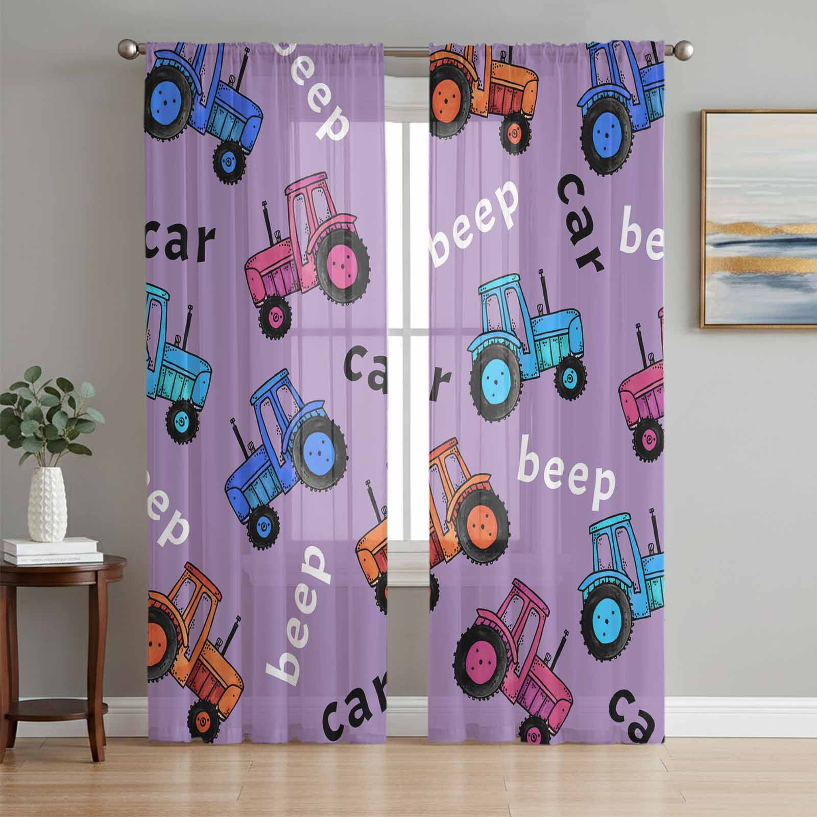 Cartoon Tractor Sheer Curtains 63 Inch Length 2 Panels Set Window ...