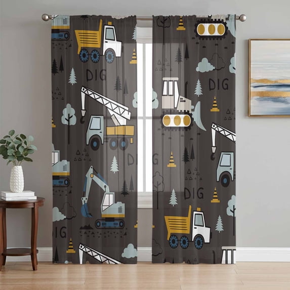 Cartoon Tractor Sheer Curtains 72 Inch Length 2 Panels Set Window ...