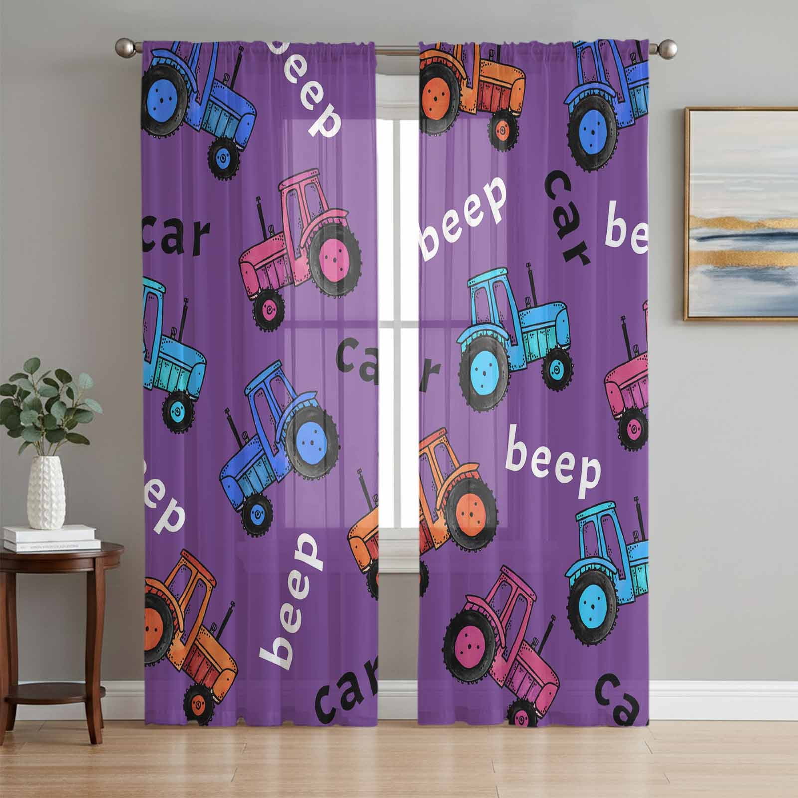 Cartoon Tractor Sheer Curtains 84 Inch Length 2 Panels Set, Cute Beep ...
