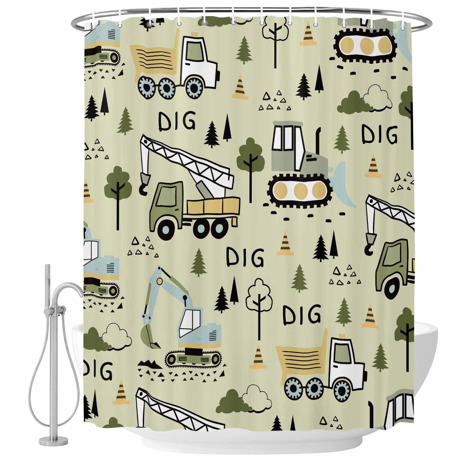 Cartoon Tractor Shower Curtain Set - 48" x 72" Washable Bathtub Curtain ...
