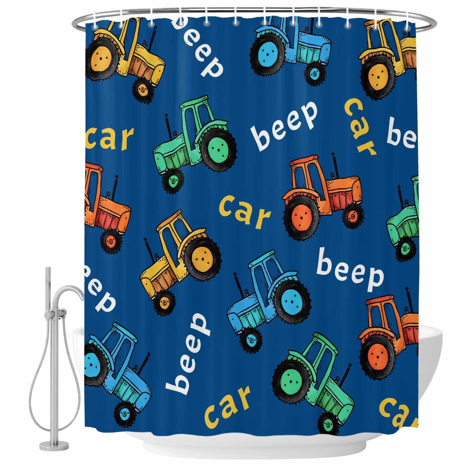 Cartoon Tractor Shower Curtain Set - Long 72" x 84" Washable Bathtub ...