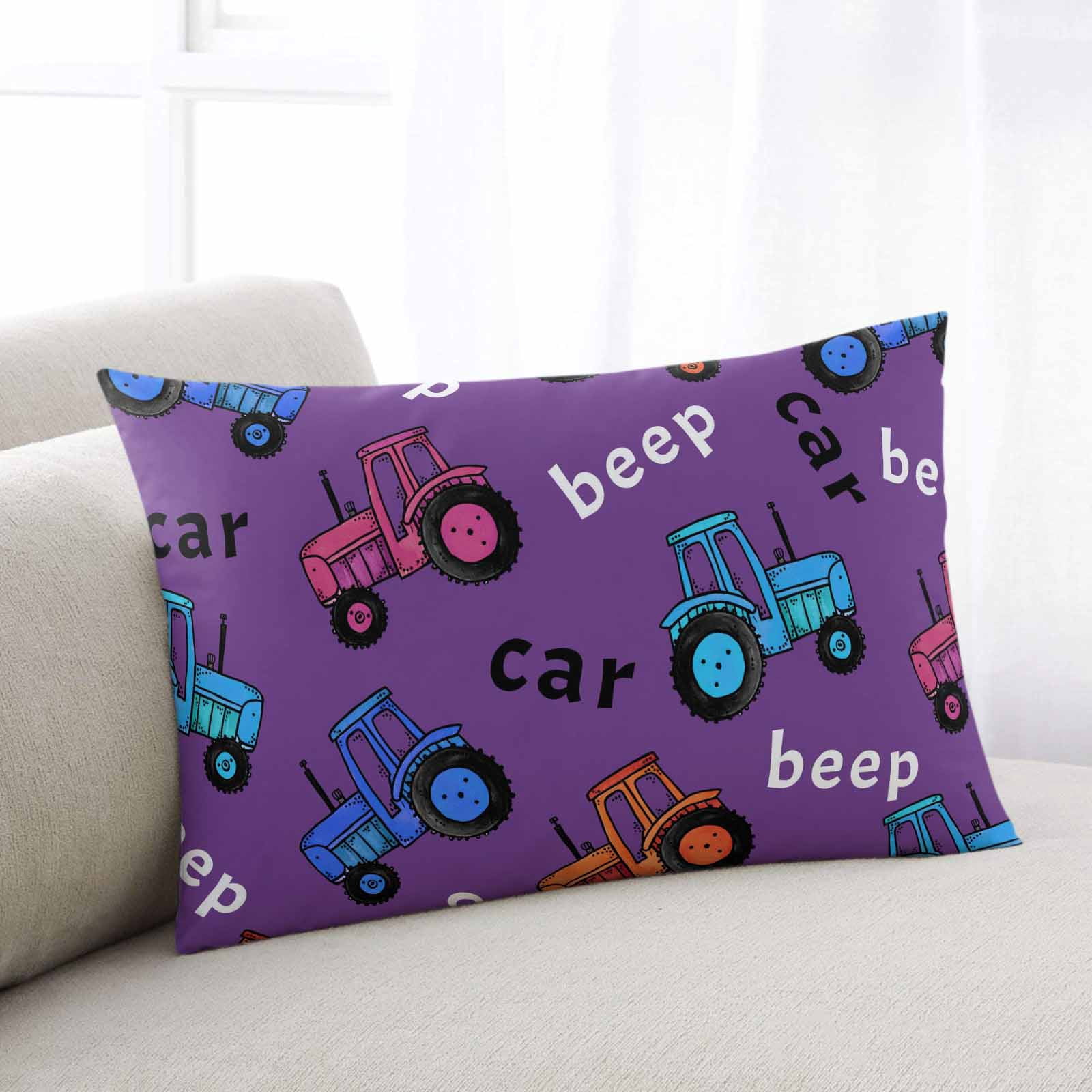 Cartoon Tractor Throw Pillow Covers, Cute Beep Car Digger Shovel Truck ...