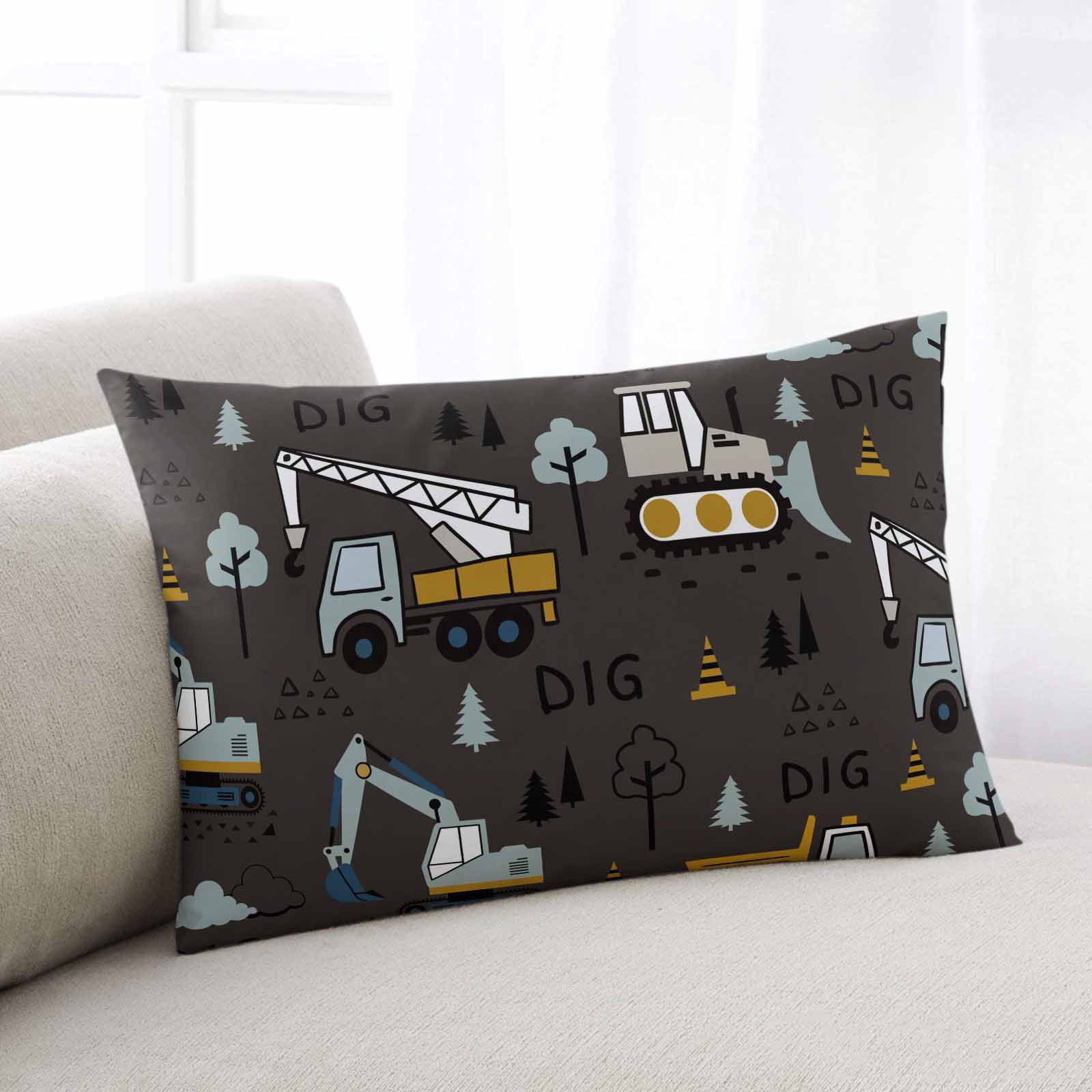 Cartoon Tractor Throw Pillow Covers, Cute Grey Digger Shovel Truck Car ...